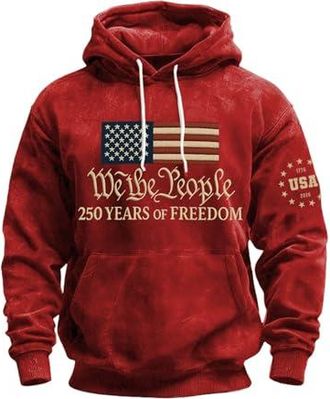 Generico Sweat &agrave; capuche avec cordon de serrage pour homme avec poches imprim&eacute; drapeau des &Eacute;tats-Unis Sweat &agrave; manches longues &eacute;pais style hip hop pour ext&eacute;rieu