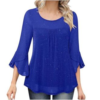 Generic Top femme des ann&eacute;es 80 avec paillettes scintillantes hauts pour femmes, &eacute;l&eacute;gants chemisiers &agrave; ourlet &agrave; volants larges robes d&eacute;contract&eacute;es festives co