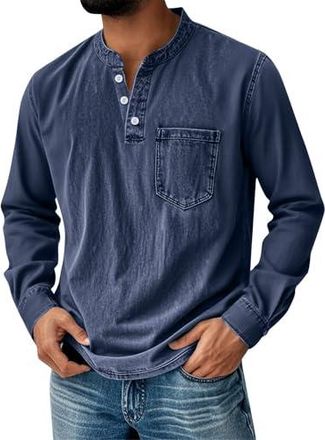 Generic Polo confortable et fluide pour homme, coupe classique, d&eacute;contract&eacute;, vintage, boutonn&eacute;, l&eacute;ger et respirant, t-shirts dext&eacute;rieur, bleu marine, 5XL