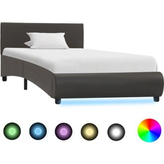 vidaXL Bettgestell mit led Grau Kunstleder 90&times;200 cm Vidaxl