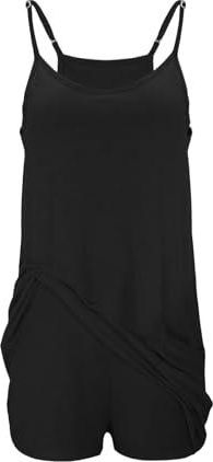 Generic Salopette extensible &agrave; bretelles spaghetti pour femme - Combinaison de travail courte pour femme - Taille 42 - Combinaison de sortie - Combinaison tai