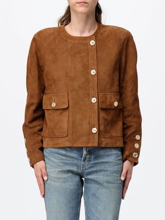 Saint Laurent Veste courte crois&eacute;e en cuir dagneau su&eacute;d&eacute;