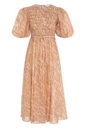 Zimmermann Leopard Print Violet Shired Bodice Midi Dress Size M