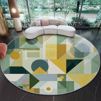 Generic Tapis Rond Salon 140 cm, Color&eacute; Lavable Antid&eacute;rapant Tapis, G&eacute;om&eacute;trique Abstrait Cercle Carr&eacute; Imprim&eacute; Carpette Convient pour la Chambre la Salle &agrave; Man
