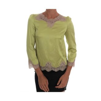 Dolce & Gabbana Gr&uuml;ne Seidenbluse mit Blumenspitze - - Blouses & Shirts - Damen - Gr&uuml;n - XS