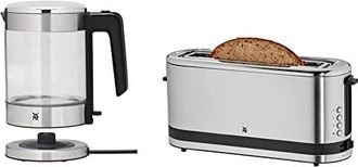 WMF Küchenminis Glas-Wasserkocher 1,0l, 1900 Watt, kabellos, Wasserstandanzeige & Küchenminis Toaster Langschlitz mit Brötchenaufsatz, 2 Scheiben, XXL, Ba