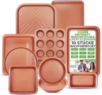 Nutrichef 10-teiliges Backform Set Antihaftbeschichtet, Springform Set Hitzebest&auml;ndig, Sp&uuml;lmaschinengeeignet & Stapelbar, inkl. Muffinblech, Pizzablech, Springf