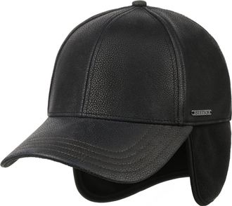 Stetson Chevrette Cowhide Cap mit Ohrenklappen Herren 100% Leder vom Rind Gef&uuml;ttert Fleece Schirmm&uuml;tze Ohrenschutz Nackenschutz Baseballcap Herbst Winter schw