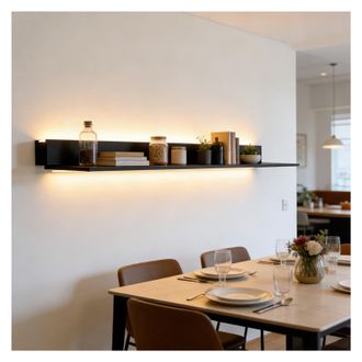 Generic Wandmontiertes schwebendes Aluminiumregal mit integriertem LED-Licht - Pr&auml;sentationsregal for Pflanzen, B&uuml;cher, Wohnzimmer und Bar(Black/3.5k,60cm/23.