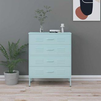 vidaXL Vidaxl - Commode en acier vert menthe 80x35x101,5 cm - 3 tiroirs avec glissi&egrave;res &agrave; billes - Capacit&eacute; de charge 100 kg - Niveleurs au fond