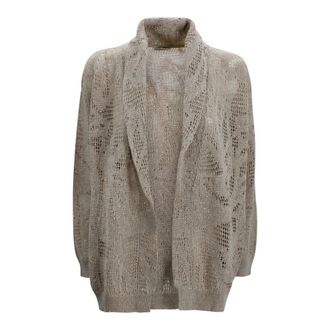 Brunello Cucinelli Femme, Pulls, Beige, Taille: 36 FR Cardigan ajour&eacute;