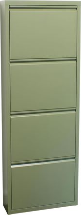 ebuy24 Pisa mit 4 Klappen/T&uuml;ren in Metall gr&uuml;n (50x140x16 cm) - Schuhschrank - Klappbar/faltbar - modern - f&uuml;r Flur & Eingangsbereich - ideal f&uuml;r schmale Flu
