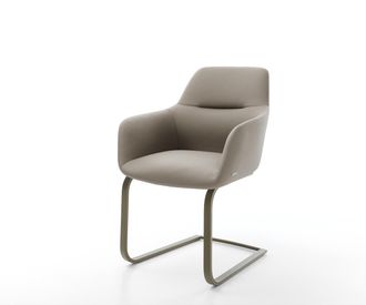 DELIFE Freischwinger Pejo-Flex Echt-Leder Schlamm Freischwinger flach Effektfinish Titan Taschenfederkern, Esszimmerst&uuml;hle