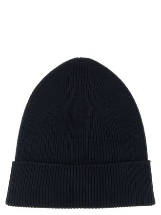 Moncler Virgin Wool Ribbed Knit Beanie - Navy