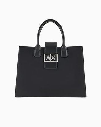 A|X Armani Exchange Jodie, Sustainable, Logo Plate Closure, Medium Tote Femmes, Noir, Taille Unique