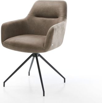 DELIFE Esszimmerstuhl Pejo-Flex Mikrofaser Taupe Vintage Kreuzgestell konisch Schwarz Taschenfederkern, Esszimmerstühle