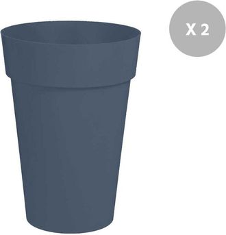 Eda Lot de 2 Pots de fleur rond Toscane &Oslash; 46 x H.65 cm - Bleu jean - Eda