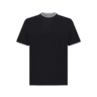 Brunello Cucinelli Homme, Tops, Noir, Taille: M T-Shirt &Eacute;l&eacute;gant Double &Eacute;paisseur en Coton