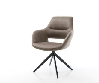 DELIFE Drehstuhl Yago-Flex mit Armlehnen Mikrofaser Taupe Vintage Kreuzgestell breit Schwarz 360&deg; drehbar Wippfunktion Taschenfederkern, Esszimmerst&uuml;hle