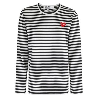 Comme Des Gar&ccedil;ons Femme, Tops, Noir, Taille: L Striped Heart Logo Top