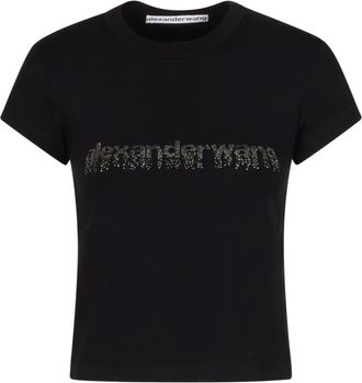 Alexander Wang Femme, Tops, Noir, Taille: 40 FR Crystal Hotfix Logo Cotton Baby Tee
