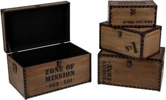 Atmosphera Atmosphera - Jeu de 4 coffres de rangement r&eacute;tro Factory cr&eacute;ateur dint&eacute;rieur, style vintage et pratique
