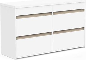 Demeyere Commode 6 Tiroirs Moderne avec Poign&eacute;es Ergonomiques en Bois - Coloris Blanc - Chambre pour Adulte Clyde - 50 x 154,5 x 89,2 cm