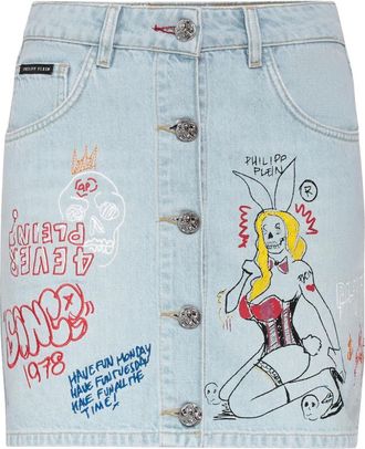 Philipp Plein Femme, Jupes, Bleu, Taille: 42 FR Denim Skirt