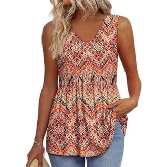 Generic Nuisette habill&eacute;e sans manches avec col en V pour femme, haut p&eacute;plum fluide 2025, t-shirt d&eacute;contract&eacute; et confortable, coupe ample, Orange, XXL