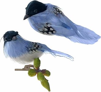 Loberon Deko-Vogel 2er Set Penelopé, feine Handarbeit, natürliche Optik, mit Klammern überall zu befestigen, Tierfiguren, Dekoration, Entenfedern, Schaumstoff