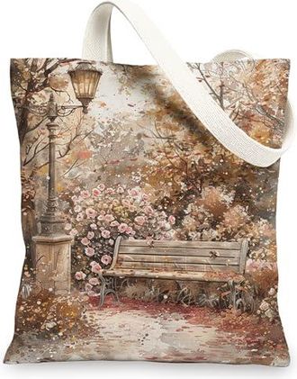 Generic Sacs fourre-tout vintage en toile motif jardin artistique, sacs de courses réutilisables, légers et lavables en toile avec bandoulière, marron, 13x15 