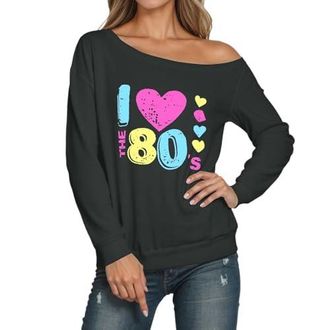 Generic 2025 Chemises pour Femmes Style R&eacute;tro &agrave; &Eacute;paules D&eacute;nud&eacute;es pour une Tenue de F&ecirc;te Th&egrave;me Disco Ann&eacute;es 80 et 90, Doux Pullover, gris fonc&eacute;, M