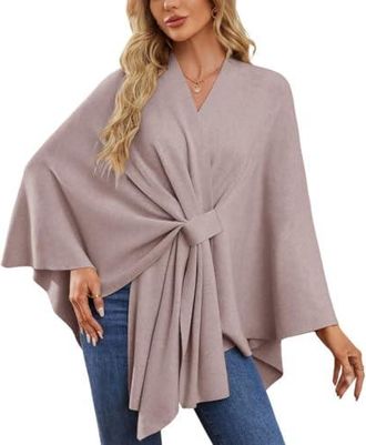 EUDOLAH Femmes Ponchos et Capes Loisirs Étole Pull Veste Étole Écharpe Cape Douce Élégante Pull en Tricot Automne Hiver (RoseClair)