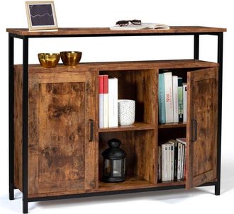 IDMarket Buffet 2 portes 100 cm DAYTON avec étagères effet vieilli design industriel