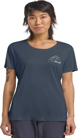 Jack Wolfskin T-Shirt JACK WOLFSKIN PEAK GRAPHIC T W, Damen, Gr. L (42/44), blau (newmountain, midnightsky), Obermaterial: 100% POLYESTER, Shirts T-Shirt