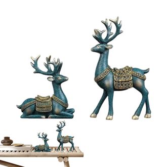 Generico Weihnachtsdekoration mit Hirschen: 2 Statuen aus Kunstharz, sitzend und stehend, f&uuml;r Tische, festliche Hirschfiguren, Kabinett, Schreibtisch und Tisch