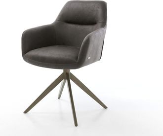 DELIFE Drehstuhl Pejo-Flex Mikrofaser Anthrazit Vintage Kreuzgestell breit Effektfinish Titan 360&deg; drehbar Wippfunktion Taschenfederkern, Esszimmerst&uuml;hle