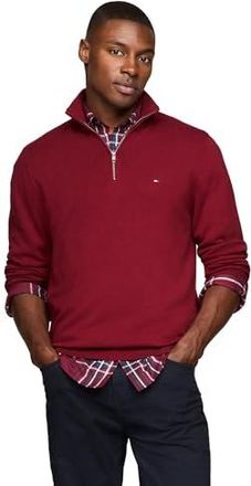 Tommy Hilfiger Pull signature en polaire avec fermeture éclair 1/4 pour homme, collection 2024, Rouge., Taille M