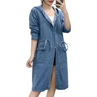 Generic Vestes longues en jean pour femme - Manteau en jean &agrave; manches longues - Vestes en jean, bleu clair, 5XL