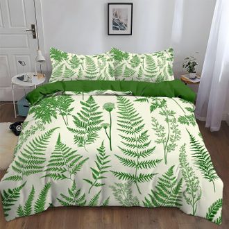 Generic Bettw&auml;sche 155x220 Farne Bettbezug 3D Druck Gr&uuml;ne Pflanzen Bl&auml;tter Bettbez&uuml;ge Kuschelig Weich Mikrofaser Deckenbezug 155x220 cm mit Rei&szlig;verschluss + 2