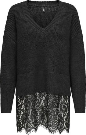 Only Onlvivia Ls Life V-Neck Lace Mix Knit