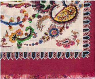 Etro Femme, Accessoires, Multicolore, Taille: ONE Size Scarf With Foliage-Patterned Edges