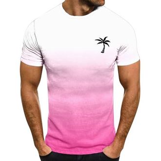 Generic T-shirt pour homme avec d&eacute;grad&eacute; de noix de coco pour homme, couleur unie, manches courtes, imprim&eacute;, Rose, XXL