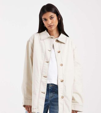 Asos Maternity ASOS DESIGN Maternity - Oversize-Harrington-Jacke aus Baumwolle in Hellbeige-Neutral