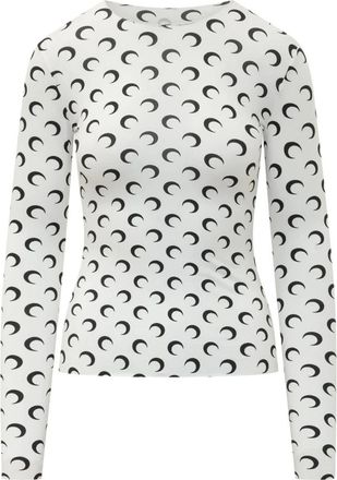 Marine Serre Femme, Tops, Blanc, Taille: 38 FR Moon Printed Jersey LS Crewneck Top