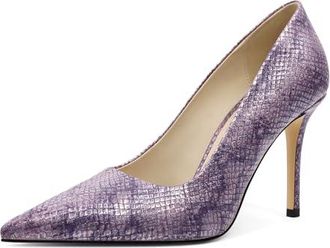 EDEFS Escarpins Femme à Bout Pointu Talon Aiguille 9 cm Cuir Verni pour Mariage Soirée & Galas Serpent Violet EU40