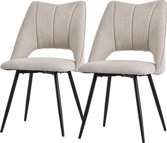 ML Design ML-Design Esszimmerst&uuml;hle 2er Set Beige, Wohnzimmerst&uuml;hle aus Stoffbezug mit schwarzen Metallbeinen, K&uuml;chenst&uuml;hle mit R&uuml;ckenlehne, Polsterst&uuml;hle f&uuml;r E