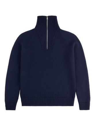 Fay Gerippter Pullover mit Rei&szlig;verschluss - Blau