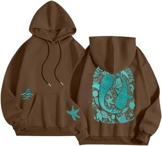 Generic Sweat &agrave; capuche 2026 pour femmes avec cordon de serrage, manches longues, &eacute;paules tombantes et poche, caf&eacute;, XXL