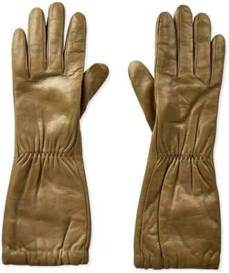 Bottega Veneta Handschuhe - Embossed Logo Leather Gloves - Gr. UK 7.5 - in Gr&uuml;n - f&uuml;r Damen